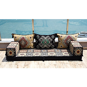 Yellow Arabic Majlis, Arabic Floor Couch, Reading Loveseats, 4" Thickness Floor Seating Set, Moroccan Cushion, Ethnic Floor Cushion (4'' Thickness Sofa)