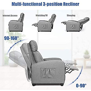 Moccha Massage Recliner Chair, Ergonomic Adjustable Single Sofa with Padded Seat, Backrest, Footrest, Reclining Sofa with Remote Control, Modern Massage Recliner for Living Room, Home, Office (Gray)