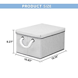 Large Fabric Storage Bins with Lids 3 Pack | Storage Bins for Shelves and Closet Organizers | Folding Rectangle Storage Bins with Handles for Cloth and Magazine,Gray,15"W x 10.5"D x 8.5"H