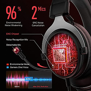 Over-Ear Gaming Headset, 7.1 Surround Sound, Wired Headphones with Mic, for Gaming Consoles, Detachable Noise Cancelling Mic, Over-Ear, Premium Memory Earpads