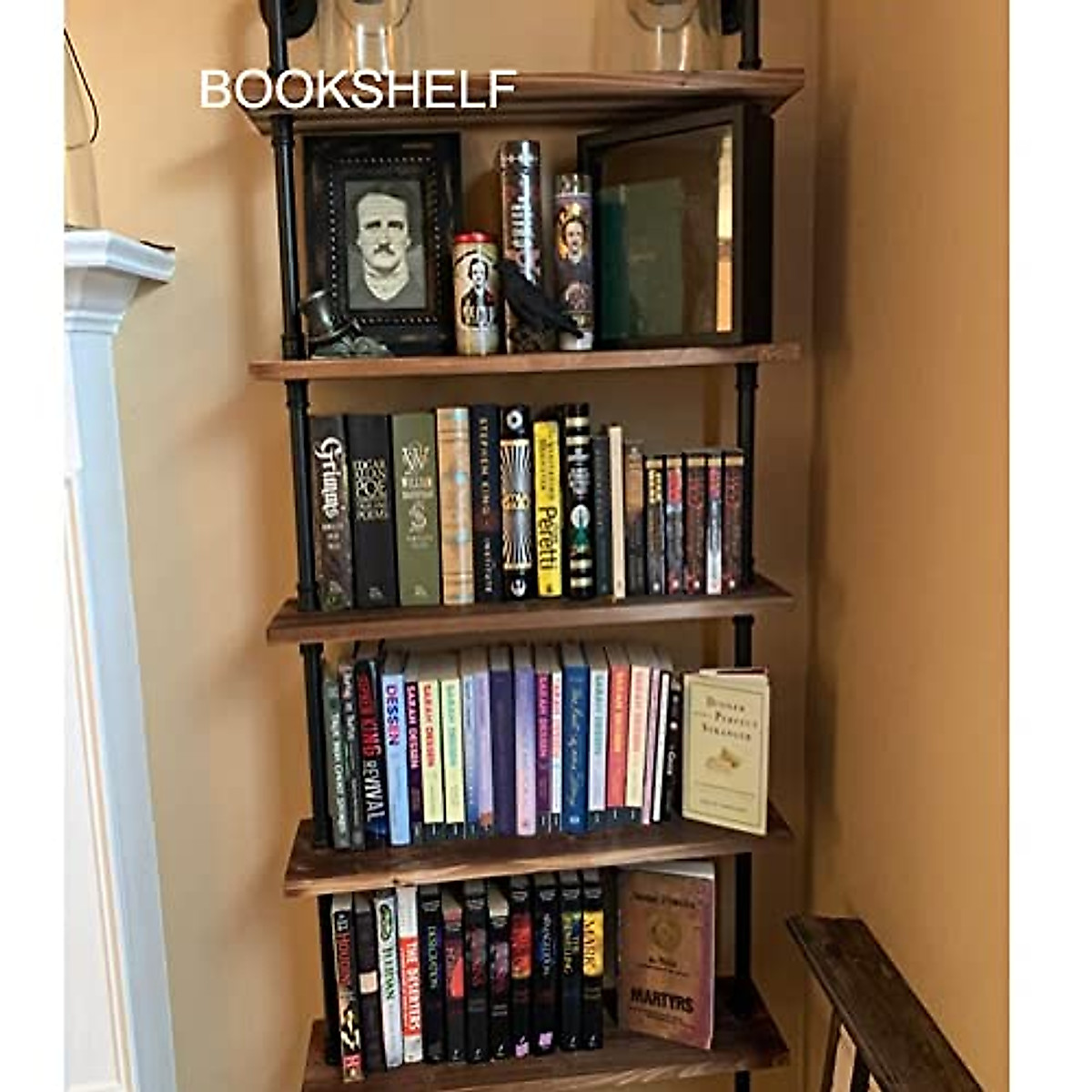 Industrial Pipe Shelving, 6-Tier Pipe Shelves Ladder Shelf, Modern Bookcase Wall Mount Bookshelf with Metal Frame, Book Shelves Wall Decor Wood Shelves for Home, Living Room, Office(23.6x9.8x78.8)