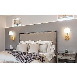 jengush LED Battery Operated Wall Sconce Fixture Set of 2, Modern Globe Glass Shade, Wall Light with Remote Control Dimmable，not Hardwired Sconce Fixture Easy to Install Not Wires(Color : Gold-05)