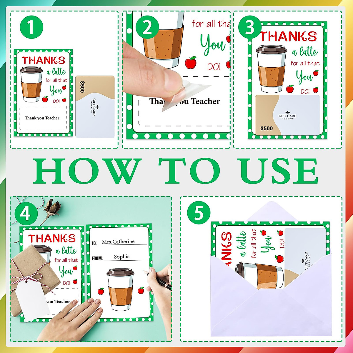 JUESMOS 12 Pack Teacher Gift Card Holder Teacher Appreciation Gift Cards Holder Teacher Money and Gift Card Sleeves Teacher Coffee Gift Card for Teacher Appreciation Week End of Year Graduation Gifts