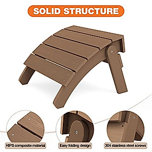 YEFU Adirondack Ottoman, Patio Foot Rest, Adirondack Foot Rest, Folding Adirondack Footstool, Weather Resistant for Adirondack Chair, Widely Used for Outdoor, Porch, Backyard, Garden, Fire Pits-Teak