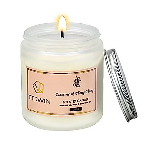 TTRWIN Jasmine & Ylang Ylang Scented Candle, 200g, 50H Long Burning, Oriental Fragrance, Glass Jar Candles, Natural Soy Wax & Essential Oil, Gift for Women, Christmas, Mother's Day, Valentine