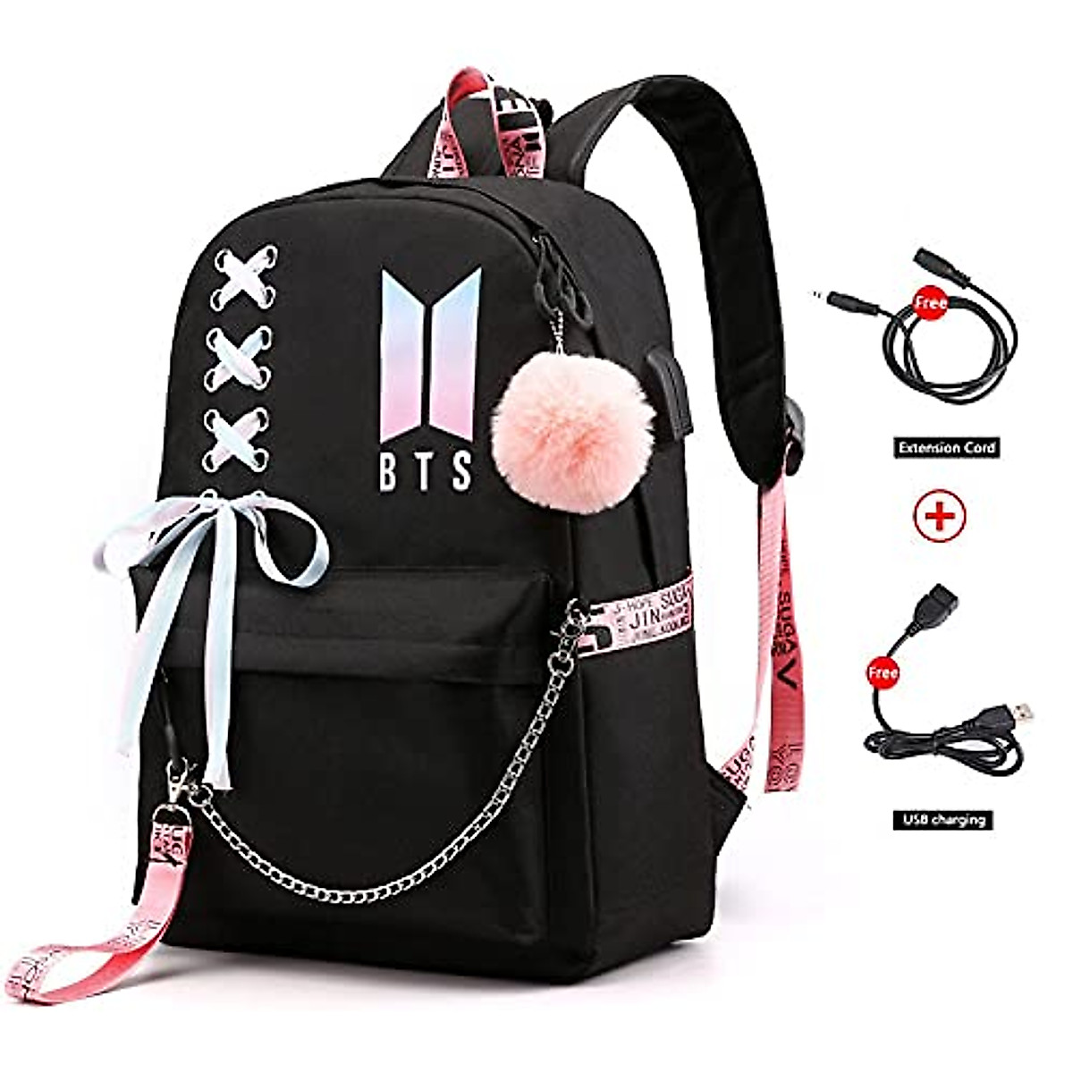 Depulat USB Kpop Backpack Casual Backpack Kpop Laptop Bag College Bag Book Bag Fashion Daypack (one size, Black-1)
