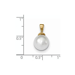 14k Yellow Gold 10-11mm White Round Saltwater Cultured South Sea Pearl Pendant Charm