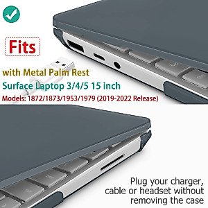 Mektron Designed 15" Microsoft Surface Laptop 3/4/5 Case 2019/2021/2022 Models:1872/1873/1953/1979 Laptop Cover,Plastic Hard Shell with Screen Protector + Keyboard Cover + Dust Plugs,Crystal Black