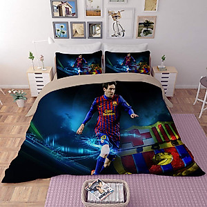 Bedding Cartoon Duvet Cover for Kids Football Superstar Cute Bedding Sets 3D Printed Lightweight 3 Pieces Duvet Cover Sets with 1 Duvet Cover and 2 Pillow Pillowcases for Adult (Twin, P1)