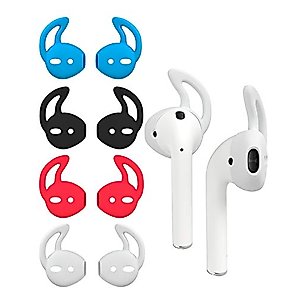 Ear Hooks Covers Anti Slip Soft Silicone Tips for Earphones Headphones Universal One Size - 5 Pairs (Black, Blue, Clear, Red, White)
