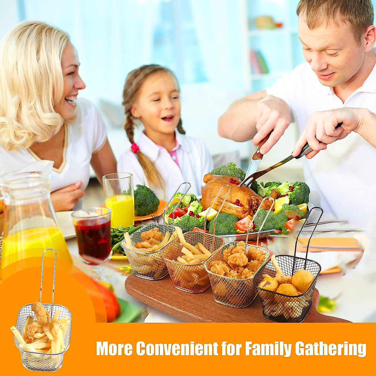 WINHONW 8pcs Mini Square Fry Basket French Fries Basket 4.1x3.3x2.6Inches, Table Serving fryer Baskets Mini Fryer Serving Food Presentation Basket Kitchen