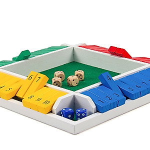 AMEROUS Shut The Box Dice Game-12 inches-Colorful Design-1-4 Players-12 Dice-Gift Package, Classic 4 Sided Wooden Board Game for Adults Kids, Classics Board Game