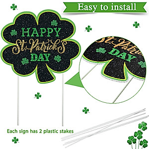 3 Pieces St. Patrick's Day Yard Signs with Stakes, St. Patrick's Day Clover Signs Outdoor Lawn Decorations Irish Leprechaun Horseshoe Shamrock with Happy St Patrick's Day Sign with Stakes