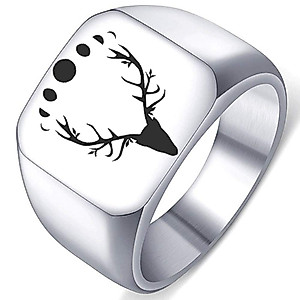 Engraved Silver Stainless Steel Men's Womens Wiccan Horned God Deity Sun Ring