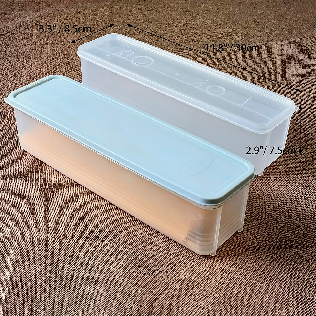 HYMAOME 2Pcs Spaghetti Container Pantry Storage Dispenser Clear Pasta Box Horizontal Food Storage Long Stackable Containers for Long Pasta, Noodles, Pantry Snacks