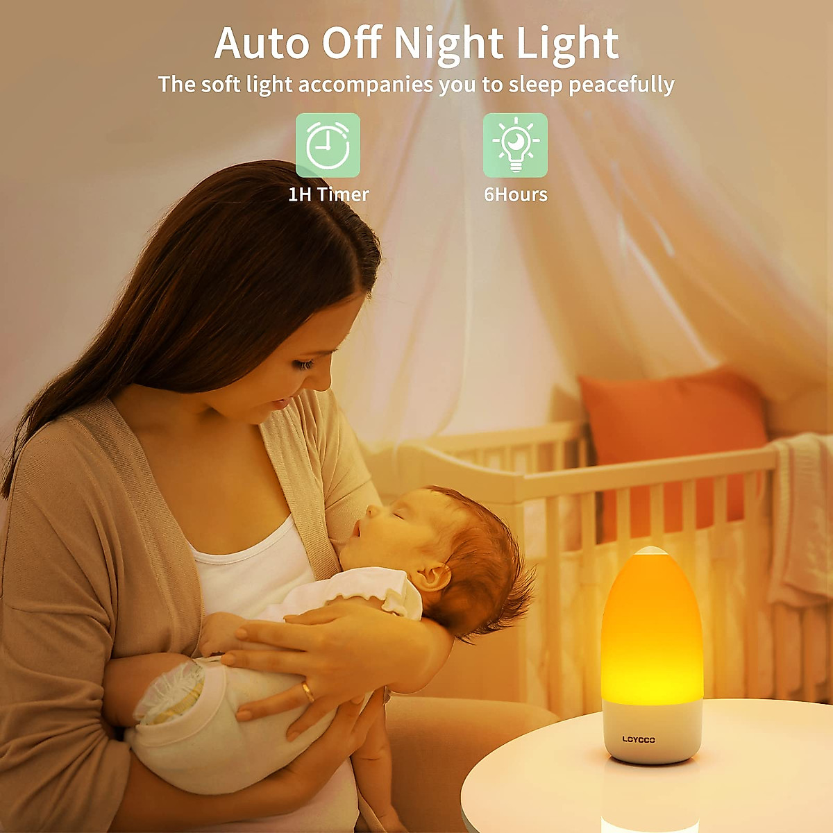 Night Light for Kids, Portable Touch Lamps with Color Changing Mode & Stepless Dimming Function, Rechargeable Baby nigth Light with 1H Timer & Touch Control