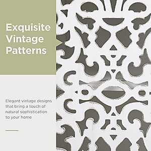 Sophia & William Sideboard and Buffet with Storage, 3-Door Hollow-Carved Accent Cabinet, Distressed Wood Storage Cabinet Cupboard for Kitchen, Dining Room, Living Room, Entryway, White