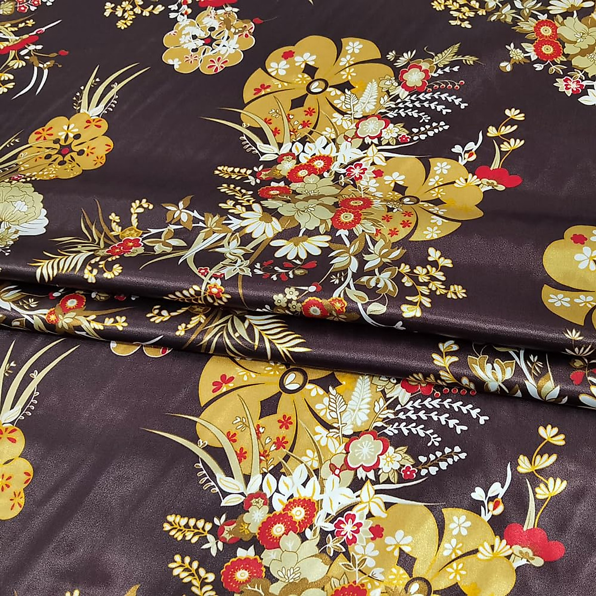 100cm*148cm Flowers Print Satin Cloth Soft Polyester Charmeuse Lining Scarf Pajamas Fabric Hairband Headwear Material (Color 9)