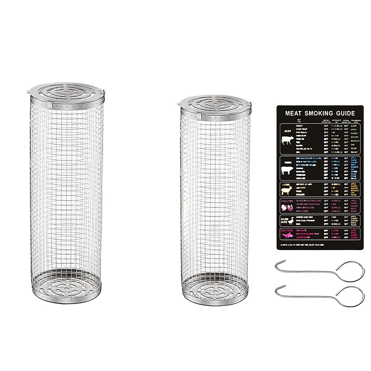 BYWH Stainless Steel Rolling BBQ Cage, Outdoor BBQ Basket, Grilling Basket Set of 2 (2generation (large set, 1 large fork, 1 barbecue table))