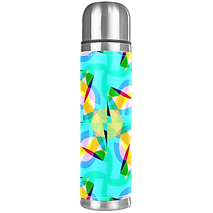Stainless Steel Leather Vacuum Insulated Mug Geometry Thermos Water Bottle for Hot and Cold Drinks Kids Adults 16 Oz