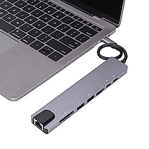 USB C Adapter, High Durability Plug and Play Wide Compatibility Multiport USB Hub 8 in 1 for Office for Home for Travel