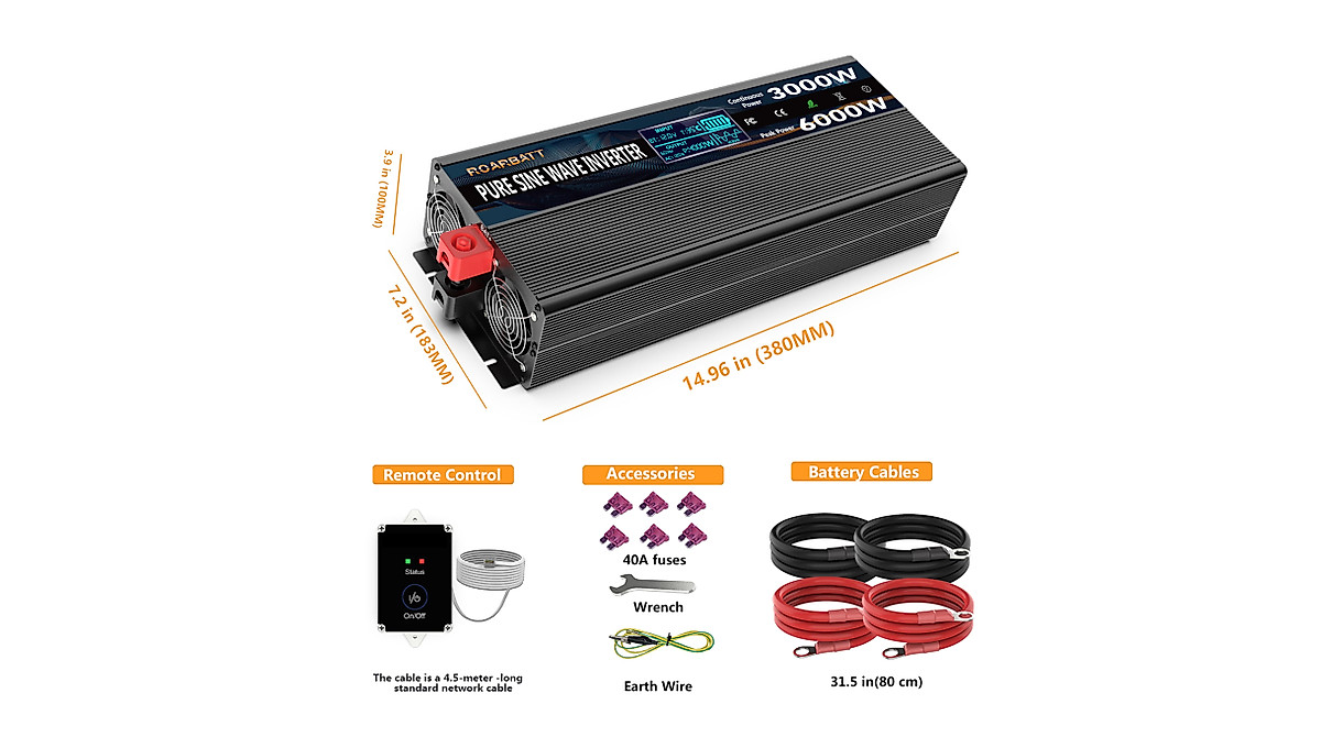 3000W Pure Sine Wave Power Inverter - Remote Control
