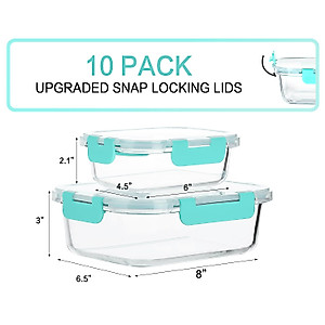 [10-Pack]Glass Meal Prep Containers with Lids, MCIRCO Glass Food Storage Containers with Snap Locking Lids, Airtight Lunch Containers, Microwave, Oven, Freezer and Dishwasher, Green