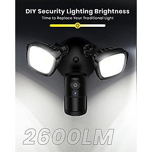 ieGeek Floodlight Camera Outdoor, 2K Wired Home Smart Security Cameras, 2.4G WiFi Flood Light Camera with Motion Sensor, Wiring 2600 Lumens Cam, Color Night Vision,Siren,2 Way Audio, Works with Alexa