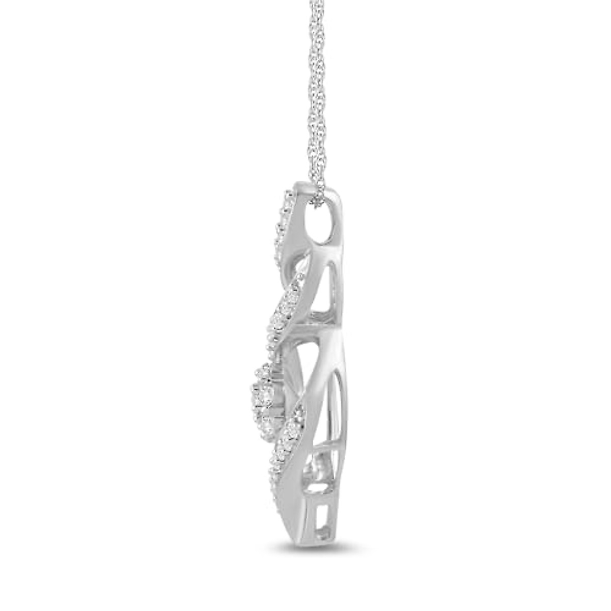 Amazon Essentials 10K White Gold Diamond Twist Pendant Necklace (1/4 cttw), 18" (previously Amazon Collection)