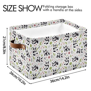 Kigai Panda Eating Bamboo Storage Baskets Rectangle Foldable Canvas Fabric Organizer Storage Boxes with Handles for Home Office Decorative Closet Shelves Clothes Storage
