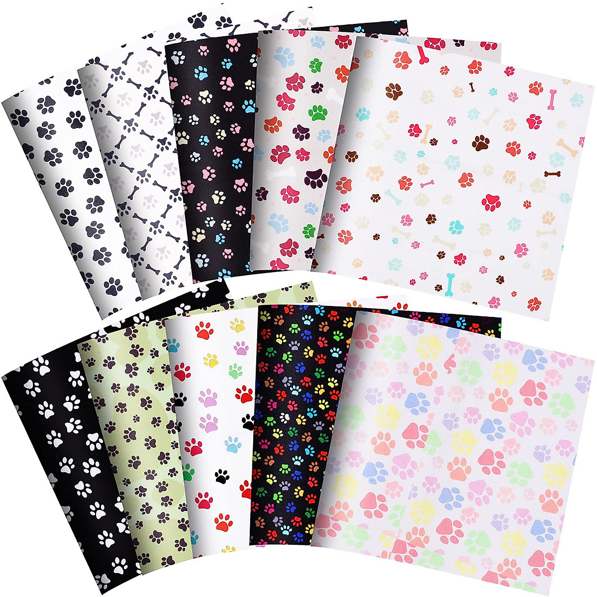 10 Pieces Paws Fabric Cute Paw Prints Squares Paw Print Fabric Fat Quarters Sewing Fabric Animal Footprint Puppy Cat Bone Printed Fabric for DIY Crafts Supplies (20 x 20 Inch)