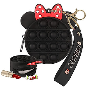 Besoar Black Bow Coin Purse for Girls Kids Women Teen Child Fidget Fidgets Toy Toys Change Purses Coins Cute Beauty Kawaii Small Mini Zipper Silicone Pouch Keychain Cartoon Design Cool Pouches