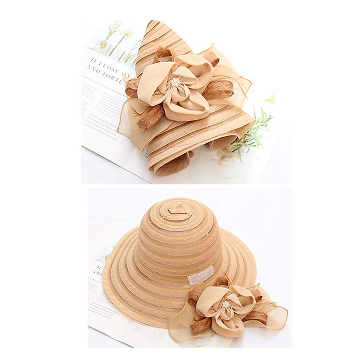 Eanny Women Church Derby Dress Hat Wedding Tea Party Bowler Hat Beige