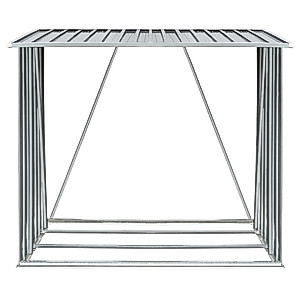 Garden Log Storage Shed with Sloping Roof and Extra Tubes, Heavy Duty Outdoor Backyard Timber Storage Cabin, Firewood House, Steel Floor Frame, Fireplace Tool, Galvanized Steel, 64.2"x32.7"x60.6"