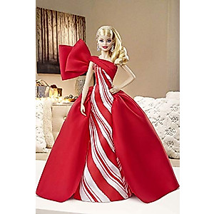 Barbie 2019 Holiday doll, 11.5-inch, Blonde, Wearing Red and White Gown, with Doll Stand and Certificate of Authenticity