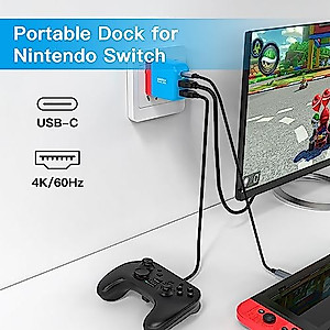 Switch Dock Charger for Nintendo Switch, Mirabox 36W Portable TV Docking Station for Nintendo Switch with 4K@60Hz HDMI/USB2.0/PD USB-C Fast Charging Ports, Full-Featured USB-C to USB-C Cable Included