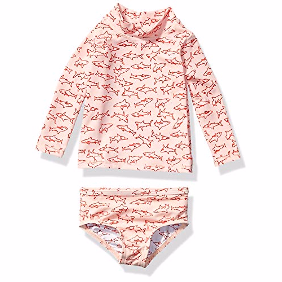 Amazon Essentials Baby Girls' UPF 50+ 2-Piece Long-Sleeve Rash Guard Set, Pink Shark, 3 Months