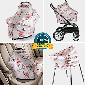 Baby Car Seat Cover for Newborns, Nursing Cover for Breastfeeding Moms, Versatility for Car Seat Canopy, Shopping Cart Covers, Stroller Cover, Infinity Scarf, Baby Shower Gifts for Boy & Girl (Floral)