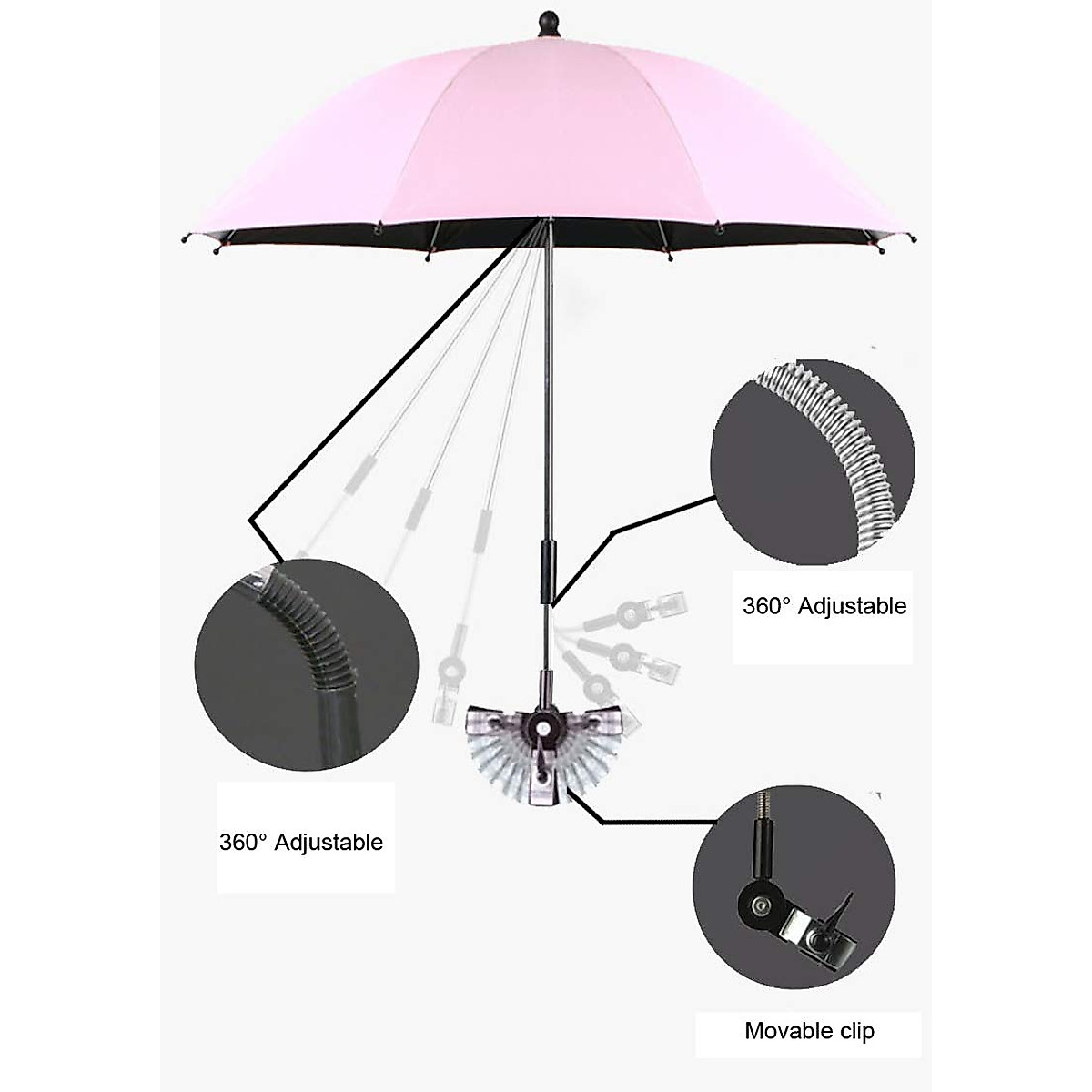 Baby Strollers Umbrella with Adjustable Clamp,Children Buggy Sun-Proof Parasol with Clip On UPF 50+ Great for Pushchair Pram (Blue)