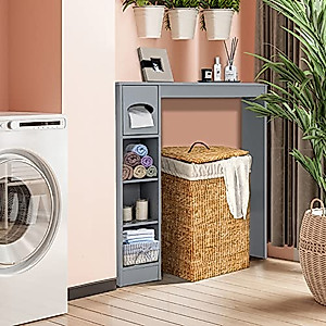 Giantex Over The Toilet Storage Cabinet, Freestanding Toilet Cabinet Organizer w/Adjustable Shelves & Toilet Paper Holder, Bathroom Space Saver Storage Rack Home Organizer for Bathroom Laundry (Grey)