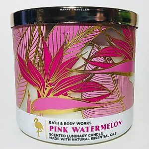 White Barn Candle Company Bath and Body Works 3-Wick Scented Candle w/Essential Oils - 14.5 oz - Spring 2021 - Pink Watermelon