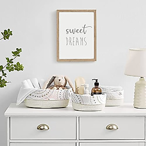 Sweet Jojo Designs Blush Pink Gold Star Moon Girl Woven Storage Basket Set 3pc Cotton Rope Diaper Caddy Bins Baby Nursery Shelf Kids Closet Drawer Organizer Liner Grey Celestial Sky Gray Shabby Chic