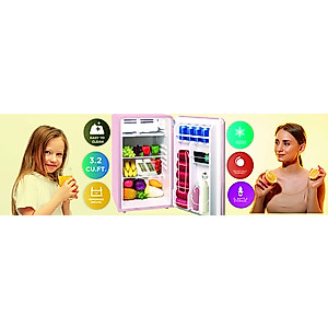 FRIGIDAIRE EFR372-PINK 3.2 Cu Ft Pink Retro Compact Rounded Corner Premium Mini Fridge