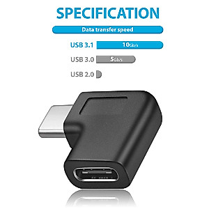URWOOW USB C Right Angle Adapter,90 Degree USB C to USB Type-C Male to Female Adapter Convertor Extension, for Laptop & Tablet & Mobile Phone (2 Pack).