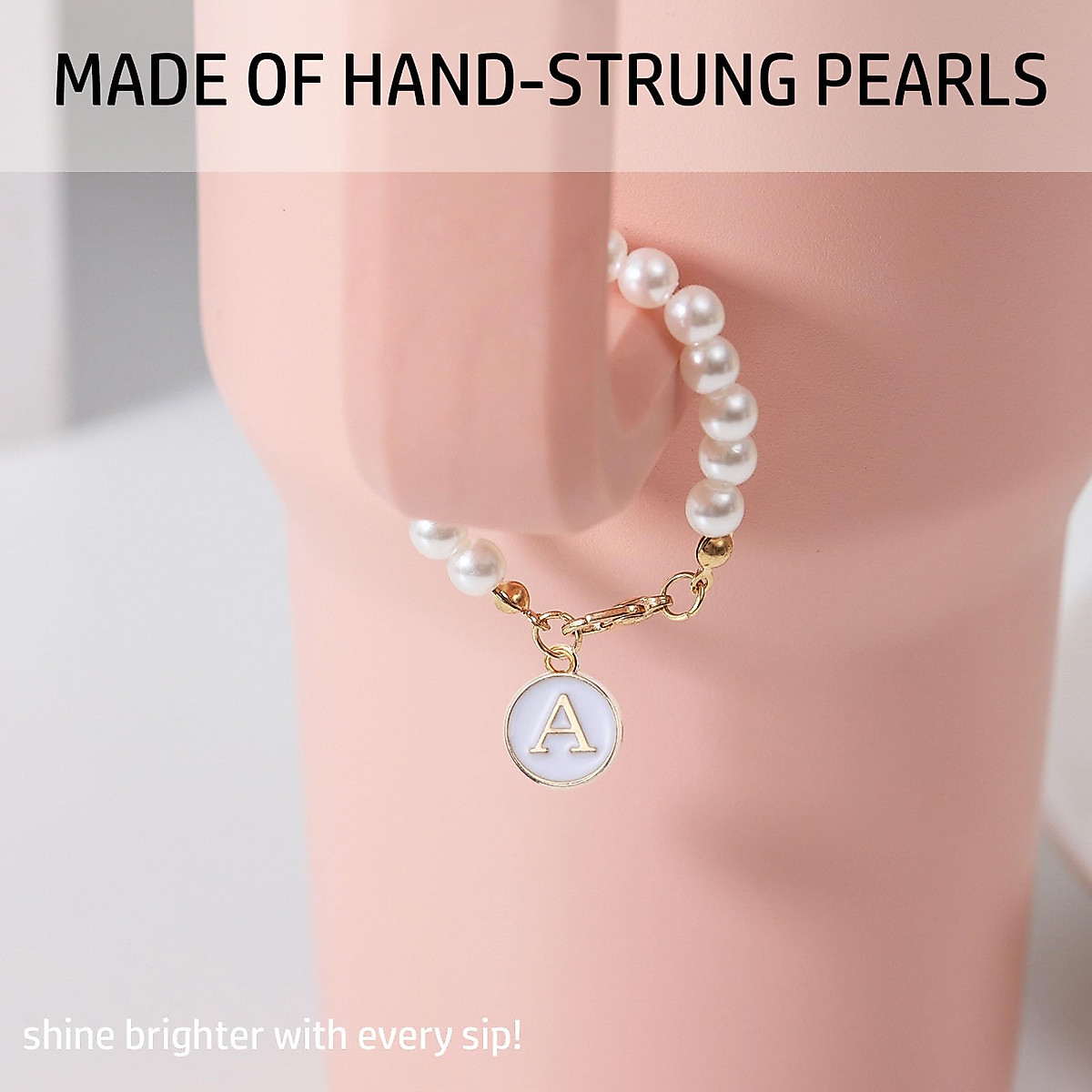 LUHOHI Letter Charm for Stanley Cup，Pearl Chain Accessories Stanley Cup Initial Charms for Handle Stuff Decor Water Bottle Jewelry Tumbler Cute Simple Modern Personalized Name ID Decorations (A)
