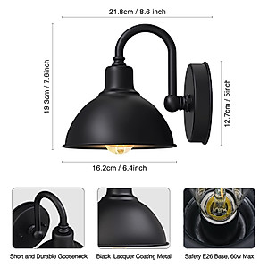 Naurham Barn Light Gooseneck Light- Small Farmhouse Outdoor Lighting, 1-Light Outdoor Gooseneck Lighting Farmhouse Wall Sconce for Patio Porch Garage (6.4" Diameter, 1pc)