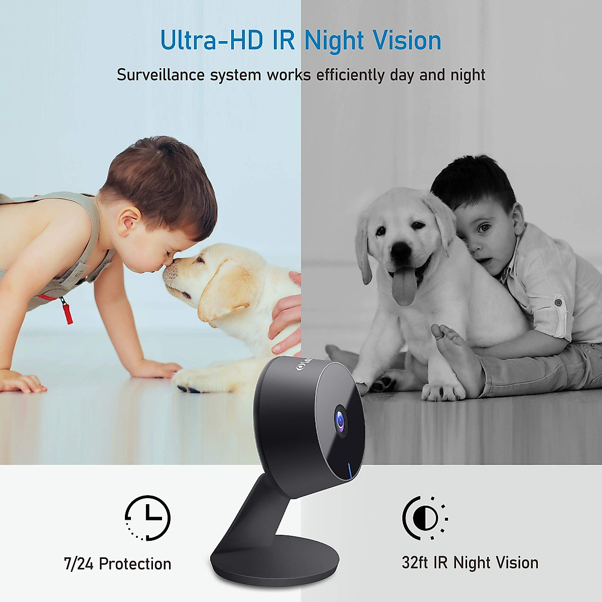 LaView Home Security Camera HD 1080P(2 Pack) AI Human Detection,Include 2 SD Cards,32GB Two-Way Audio,Night Vision,WiFi Indoor Surveillance for Baby/pet,Alexa and Google,Cloud Service (US Server)