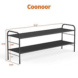 Coonoor 2-Tier Long Shoe Rack Storage for Wide Shoe Shelf Organizer,Black