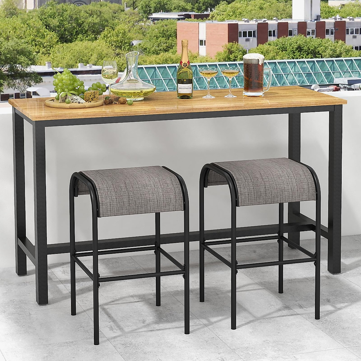 Tangkula Outdoor Bar Stools Set of 4, 30" Bar Height Bistro Stools with Breathable Fabric Seat & Heavy-Duty Metal Frame, Backless Bar Chairs with Curved Seats for Patio, Poolside, Backyard (4, Coffee)