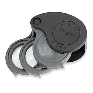 Carson TriView 5x/10x/15x Folding Loupe Magnifier with Built-in Case (TV-15), Black